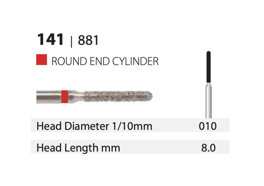 Diamond Bur – Round End Cylinder – Fine (Red) – 010 (Pack of 10 ...