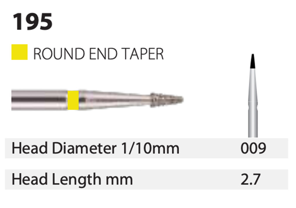 Diamond Bur – Round Short End Taper – Extra Fine (Yellow) 023 (Pack of ...